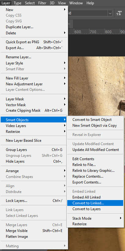 Smart Objects Conver To Linked Layer Menu Fstop Training