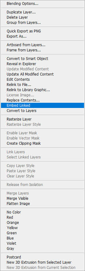 Smart Objects Embed Linked Right Click Fstop Training